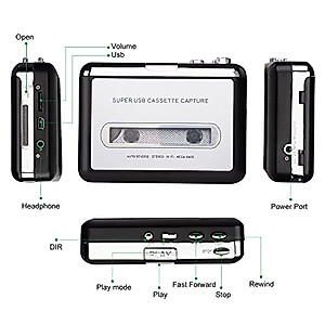 Portable Cassette Player USB Cassette Tape Player Captures Mp3 Audio Music, Cassette to Mp3 Converter Compatible with Laptops and Personal Computers