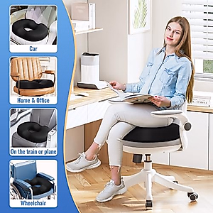 CloudBliss Donut Pillow Seat Cushion for Tailbone Pain Relief and Hemorrhoids, Memory Foam Seat Chair Cushion for Postpartum Pregnancy, Seat Cushions for Men and Women for Home & Office, (Black)