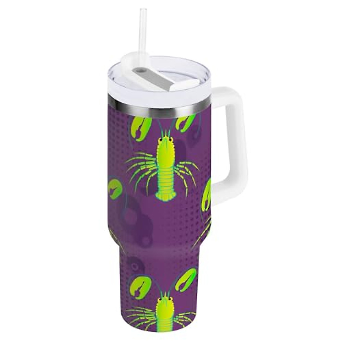 Lobsters Yellow Green Purple Double Insulated Tumblers with Handle and Straw Lid for Water, Insulated Tumbler 30 OZ / 0.89 L