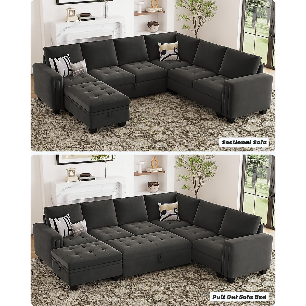 Belffin Pull Out Sofa Bed Module Part for Modular Sectional Sleeper Sofa Armless Loveseat with Pull Out Bed for Sectional Couch Grey