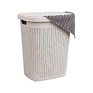 Mind Reader Basket Collection, Slim Laundry Hamper, 50 Liter (15kg/33lbs) Capacity, Cut Out Handles, Attached Hinged Lid, Ventilated, 17.65"L x 13.75"W x 21"H, Ivory