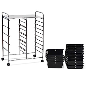 Giantex 15 Drawer Rolling Storage Cart Tools Scrapbook Paper Office School Organizer, Black