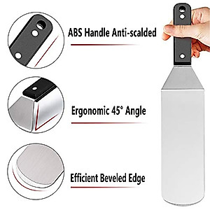 Griddle Accessories Set of 5, Leonyo Stainless Steel Grill Griddle Tool Set- Metal Spatula for Flat Top Hibachi Teppanyaki Kitchen Cooking, Riveted Grip, Dishwasher Safe, S Hooks, Indoor Outdoor