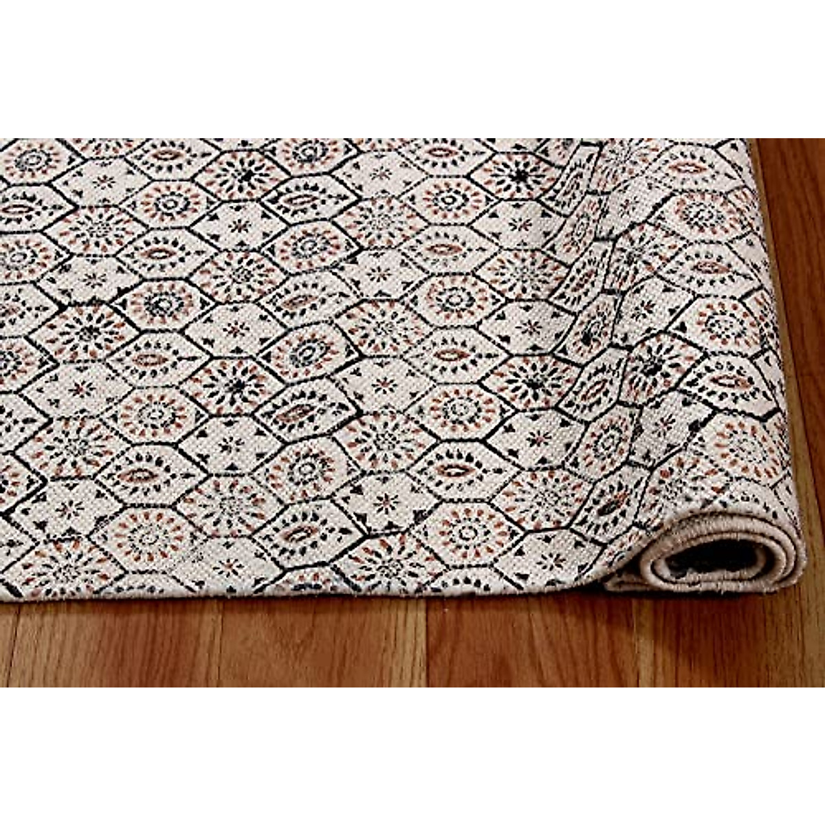 Casavani Hand Block Printed Tassels Throw Rugs Brown, Black Geometric Area Rug Doormat Floor Rug Indoor Area Rugs for Bedroom Living Room Laundry Room 3x10 Feet Runner