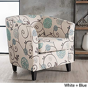 Christopher Knight Home Preston Fabric Club Chair, White/Blue & Ippolito Fabric Pillows, 2-Pcs Set, White and Blue Floral