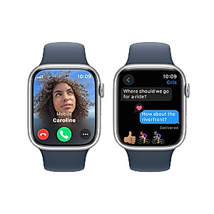 Apple Watch Series 9 [GPS + Cellular, 45mm] - Aluminum Silver Case with Storm Blue Sport Band, M/L