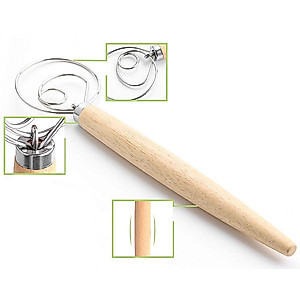 CFIKTE 13.5 Inch Stainless Steel Danish Dough Whisk Dutch Dough Whisks Bread Whisk for pastry, pizza. Great alternatives to a blender, mixer or hook（2 Pack）