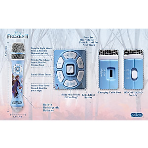 eKids Disney Frozen 2 Bluetooth Karaoke Microphone with LED Disco Party Lights, Portable Speaker Compatible with Siri Google Assistant, for Fans of Frozen Toys and Gifts