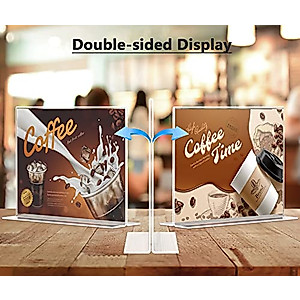 MaxGear Acrylic Sign Holder 8.5 x 11 inches 4 Pack, Horizontal Plastic Display Stand, Clear Table Top Flyer Paper Holders, Menu Ad Frames for Office, Store, Restaurant, Home - Landscape