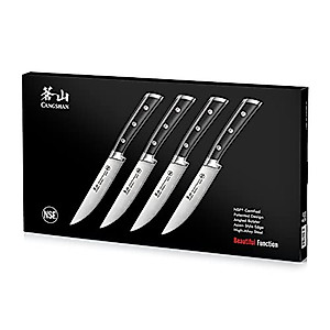 Cangshan S Series 1020359 German Steel Forged 4-Piece Steak Knife Set, 5-Inch Blade