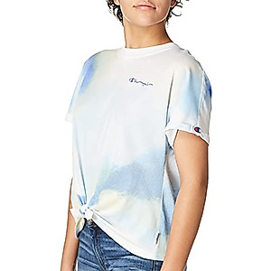 Champion Women's Tie-Front Print Tee, Multi Wash Cloud Deep Forte Blue, X- Small