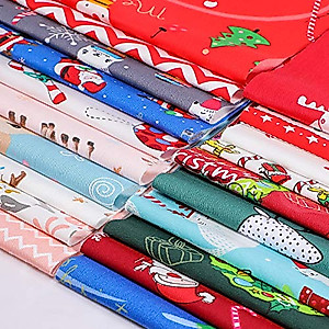 20 Pieces 10 x 10 Inch Christmas Fabric Multi-Color Fabric Patchwork Bundles Sewing Square Mixed Fabric Christmas Printing Quilting Fabric Santa Snowman Printed Fabric Scrap for DIY