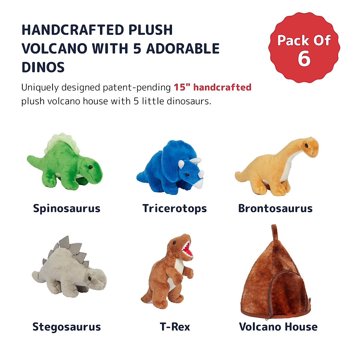 PREXTEX Dinosaur Volcano Plush Toy - Volcano with 5 Dino Plush Set - Dinosaur Toy for Kids - Plush Volcano Zippers 5 Little Dino Stuffed Animals - A Must Have Gift for Dino Lovers
