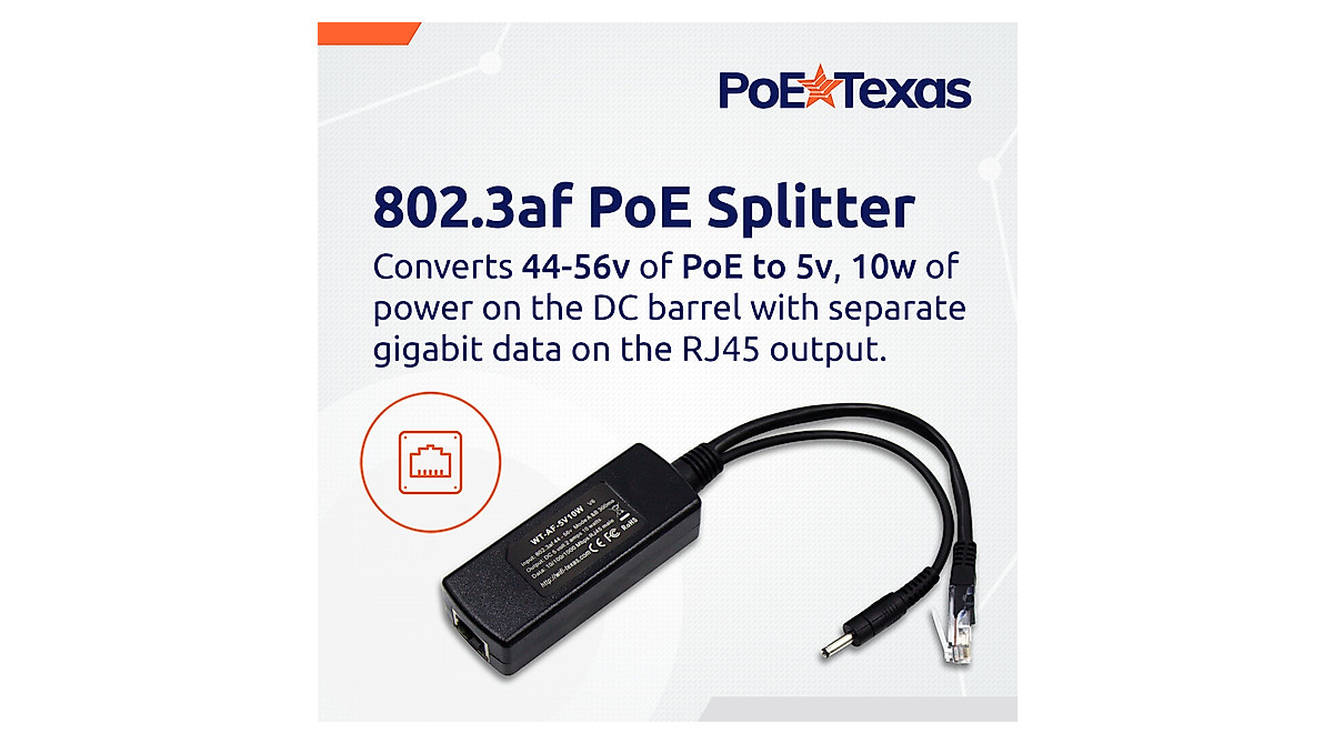 PoE Texas 802.3af Power Over Ethernet PoE Splitter with 5 Volts 10 ...
