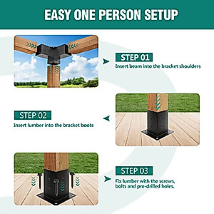 Kinchoix Pergola Brackets, 4 Pack Woodworks Pergola Kit 3-Way Right Angle Corner Bracket with Pergola Post Base for 4x4'' (Actual: 3.5x3.5'') Wood Beams Elevated Wood Stand Kit Pergola/Gazebo Kit
