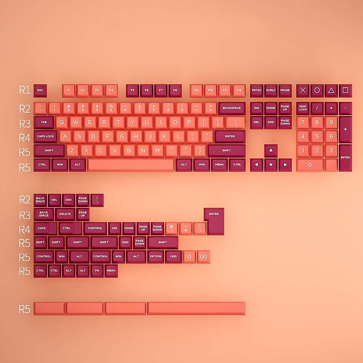 ONECAP Orange 166 Keys OSA PBT Double Shot Keycap for Cherry MX Switch keycaps for Wired USB Mechanical Gaming Keyboard