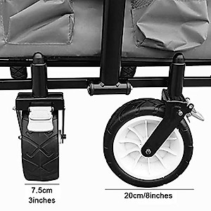 Suuim Collapsible Folding Wagon, Utility Carts Folding Wagon Adjustable Angle Outdoor Camping Wagon, 8-inch Double-Bearing Wheel Garden Cart, Large Capacity