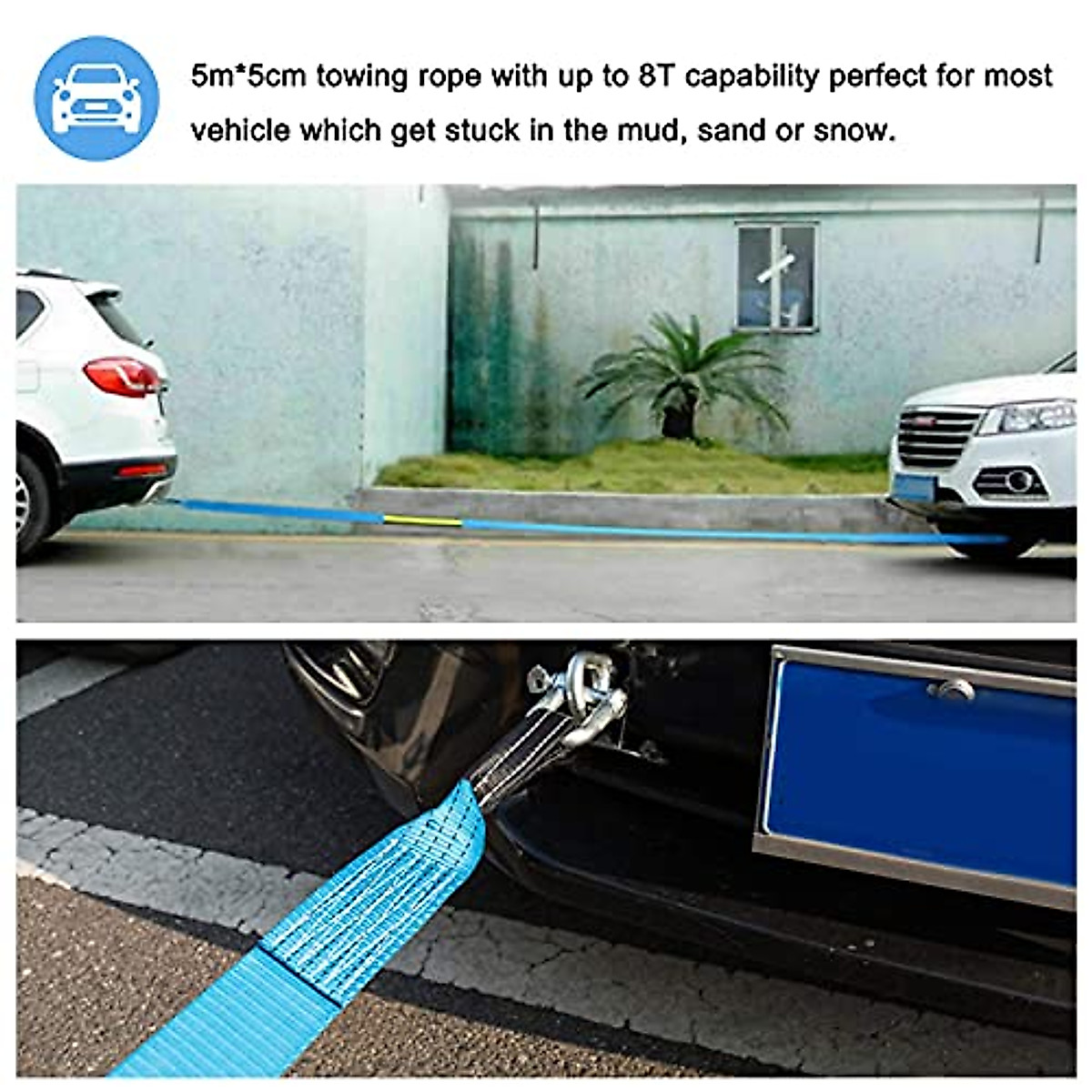 Voilamart Tow Strap Recovery with Hooks 2” x 20ft 17,600LBS Break Strength Towing Strap,Reflective Strip,Pair of Gloves,Storage Bag for Road Recovery Towing Rope Cable Winch Strap,Tree Saver