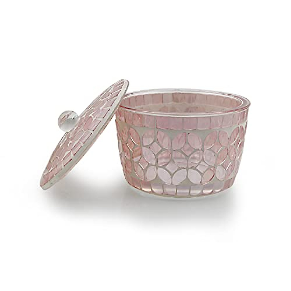 LushAccents Bathroom Accessories Set, 5-Piece Decorative Glass Bathroom Accessories Set, Soap Dispenser, Vanity Tray, Jar, Toothbrush Holder, Tumbler, Elegant Rose Gold Mosaic Glass