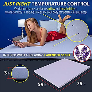 Deco Home 3 Inch Queen Memory Foam Mattress Topper with Relaxing Infused Lavender Scent, Extra Soft, Ventilated Air Flow for Comfortable Sleeping, Reduces Pressure Points, More Restful Sleep