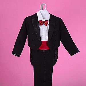 Dressy Daisy Baby Boy Tuxedo Black Suit 5 Pieces Set Formal Wear Wedding Outfit Size 18-24 Months, with Red Cummerbund