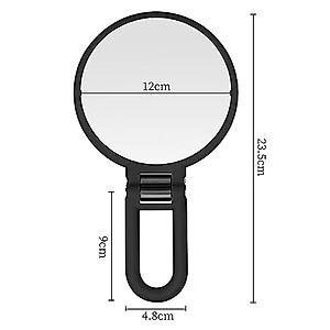 1X 15X Magnifying Hand Held Mirror,Double Side Folding Hand Mirror for Women with Adjustable Handle,Travel Table Desk Shaving Bathroom (Black)