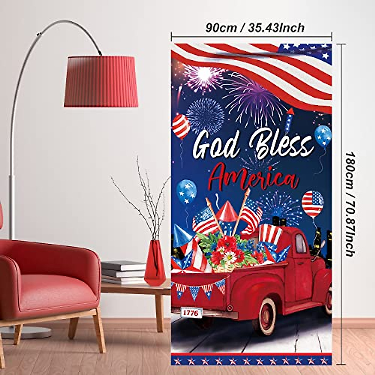 4th of July Banner Patriotic Decoration Independence Day Door Banner 4th of July Door Cover God Bless America Patriotic Banner for Memorial Day Greeting Military Army Party Supplies 71 x 35 Inches