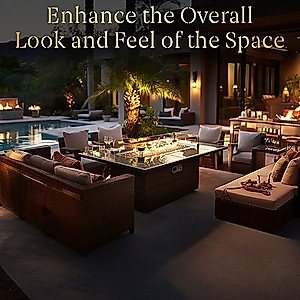 Yoyomax 44-Inch Black Glass Top Firepit Table 60,000 BTU Flame, Hand Weave Rattan, Aluminum Frame, Wind Guard, Waterproof Cover & Fire Beads, Outdoor Fire Table for Patio, Garden, Resto Hotel