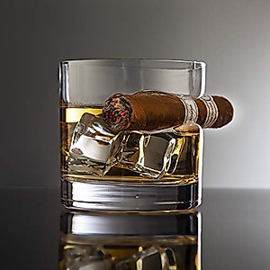 Gifts for Men, Cigar Whiskey Glass, Old Fashioned Whiskey Glasses With Indented Cigar Rest