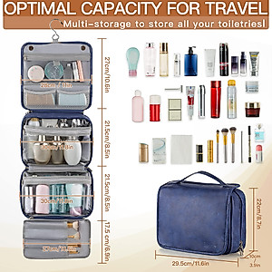 Elviros Toiletry Bag Hanging Travel Organizer for Men and Women, 3 in 1 Multifunctional Large Makeup Cosmetic Case for Toiletries Accessories, Water-resistant PU Leather Bathroom Dopp Kit Shaving Bag