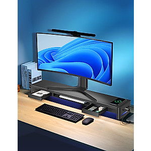 meatanty Dual Monitor Stand Riser with 2 Drawers,4 USB Ports and Charging Pad,Metal Monitor Stand for 2 Monitors Supports Transfer Data and Charging,Desk Organizer for PC,iMac(38.7 inches)