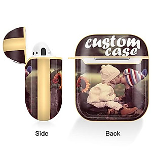Custom AirPods 2&1 Case Personalized Gift with Your Name & Photo Shock Absorption AirPodCase Custom DIY Cover with Keychain Gold