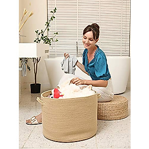 20" x 20" x 15" Extra Large Storage Basket with Lid, Cotton Rope Storage Baskets, Laundry Hamper, Toy Bin, for Toys Blankets Pillows Storage in Living Room Baby Nursery, Basket with Cover, All Beige
