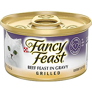 Fancy Feast Gravy Grilled Wet Cat Food Variety Packs Include Chicken, Seafood, & Beef Feast in Gravy Adult Bundle Collection Gluten-Free Protein (Pack of 18)