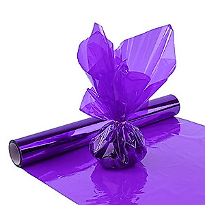 Purple Cellophane Wrap Roll, Translucent Purple Cellophane Wrapping Paper, 16 Inch Width x 100 Ft Long Colored Cellophane Rolls for Gift Baskets, DIY Arts Crafts Decoration and More