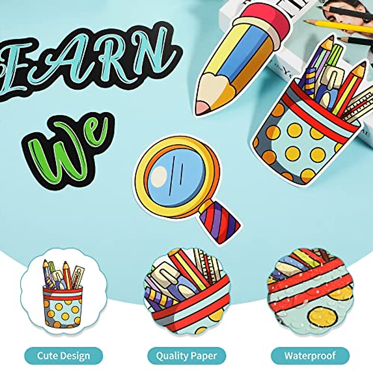 Pajean 60 Pieces When We Learn We Grow Paper Cut Outs Classroom Bulletin Board Set School Wall Decorations for Kids Boys Girls School Classroom Decor, JB-220701-G