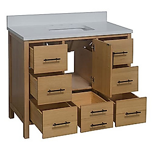 California 42-inch Bathroom Vanity (Matte White/Blonde): Includes Blonde Cabinet with Matte White Countertop and White Ceramic Sink