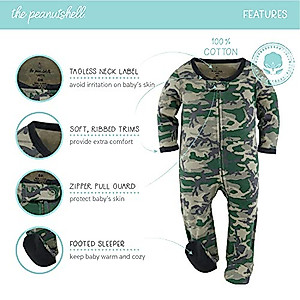 The Peanutshell Footed Baby Sleepers for Boys, Camo & Dinosaur, 3 Pack Set (3M)