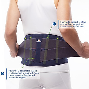 Comforband Adjustable Back Support Brace with Power Straps for Men and Women - Relief from Lower Back Pain, Strains, Arthritis, Herniated Disc, Sciatica, Scoliosis, Injury Recovery, Rehabilitation – Firm back support with Adjustable Compression (Navy, Reg