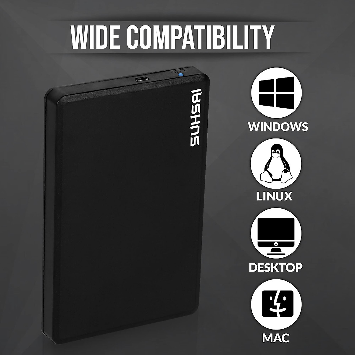 SUHSAI 1TB External Hard Drive USB 2.0 Ultra Slim & Compact Portable Storage Extended Data Backup harddrive Pocket Size USB Drive 2.5" HDD for PC Laptop Mac Chromebook Desktop (Black)