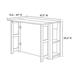 Modway Meadowbrook 3-Piece Kitchen Island with Seating and Drop-Leaf Table in White Maple - Freestanding and Small Space Kitchen Cart with Storage, Includes 2 Stools
