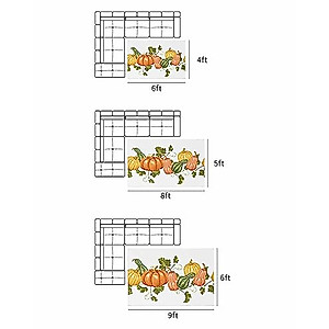 Outdoor Rug Carpet Indoor Area-Rug Thanksgiving Autumn Pumpkin Washable High Traffic Bedroom Kitchen Mat Backyard Patio Porch Rug, 4 X 6