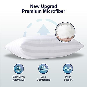 LAVANCE Pillows Queen Size Set of 2 Hotel Collection Pillows 3D Down Alternative Fiber Filling Bed Pillows for Back, Stomach or Side Sleepers-1.2" White Striped, 20"x28"