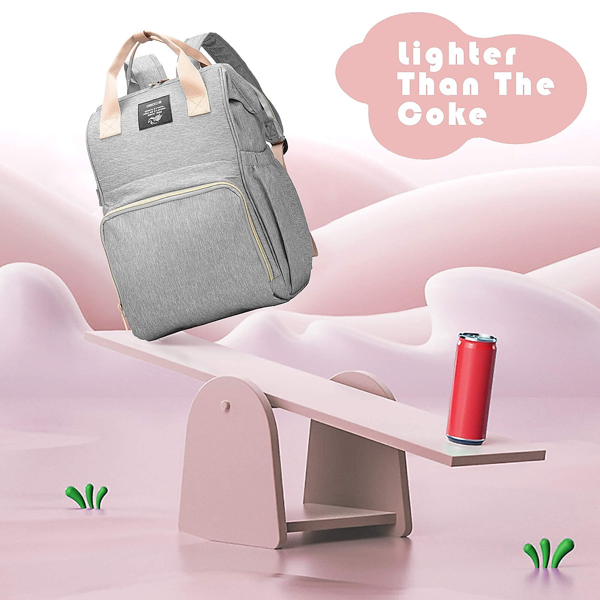 OSOCE Diaper Bag Backpack, MultiFunction Maternity Baby Bag, Waterproof and Stylish Diaper Backpack for Mom and Dad, Baby Diaper Bag with Large Capacity and Lightweight Size, Light Grey