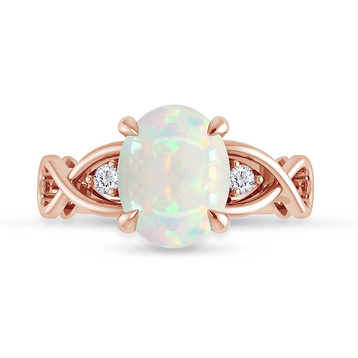 GEMVIO Collection 1 1/4 CT 7X9MM Oval Cut Natural White Opal Gemstone With Diamond Accent in 14K Rose Gold Over Sterling Silver Infinity Heart Engagement Wedding Ring Gifts for Women(1.25Cttw)-9