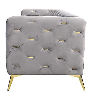 LEVNARY Modern Chesterfield Sofa, Velvet Button Tufted Upholstered 3 Seater Couch, 84 Inches Settee Sofa with High Arm and Golden Metal Legs, Couches for Living Room Bedroom Office (Gray)