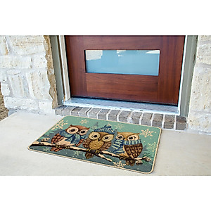 Winter Door Mat, Non Slip Owl Welcome Entrance Mats Christmas Winter Snowflake Home Decor 29 x 17 Inch Rubber Kitchen Doormat for Xmas Holiday Entryway Front Porch Farmhouse Decoration