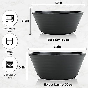 Wheat Straw Bowl Sets,6 PCS Unbreakable Cereal Bowl 36 OZ,Microwave and Dishwasher Safe Bowls,Soup Bowl Sets BPA Free Eco Friendly Bowl for Serving Soup,Oatmeal and Salad （Black Grey）
