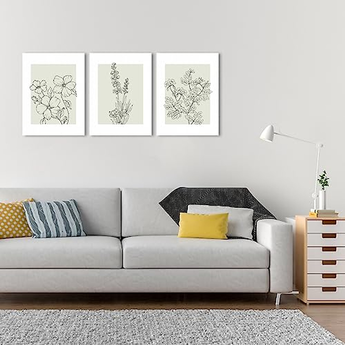 Anyzal Modern Minimalist Line Flower Canvas Wall Art 3 Piece Boho Botanical Plant Simple Natural Floral Leaf Pictures Wall Decor for Living Room Bathroom Bedroom 12x16 In/pc Ready to Hang