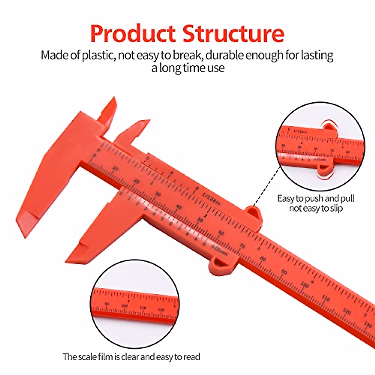 Mini Plastic Caliper, 10 Pack 6in/150mm Vernier Caliper, Double Scale Sliding Gauge Measuring Tool for Student Office, Jewelry Sliding Gauge Ruler Measuring Tool, 5 Different Colors(10 Pack)